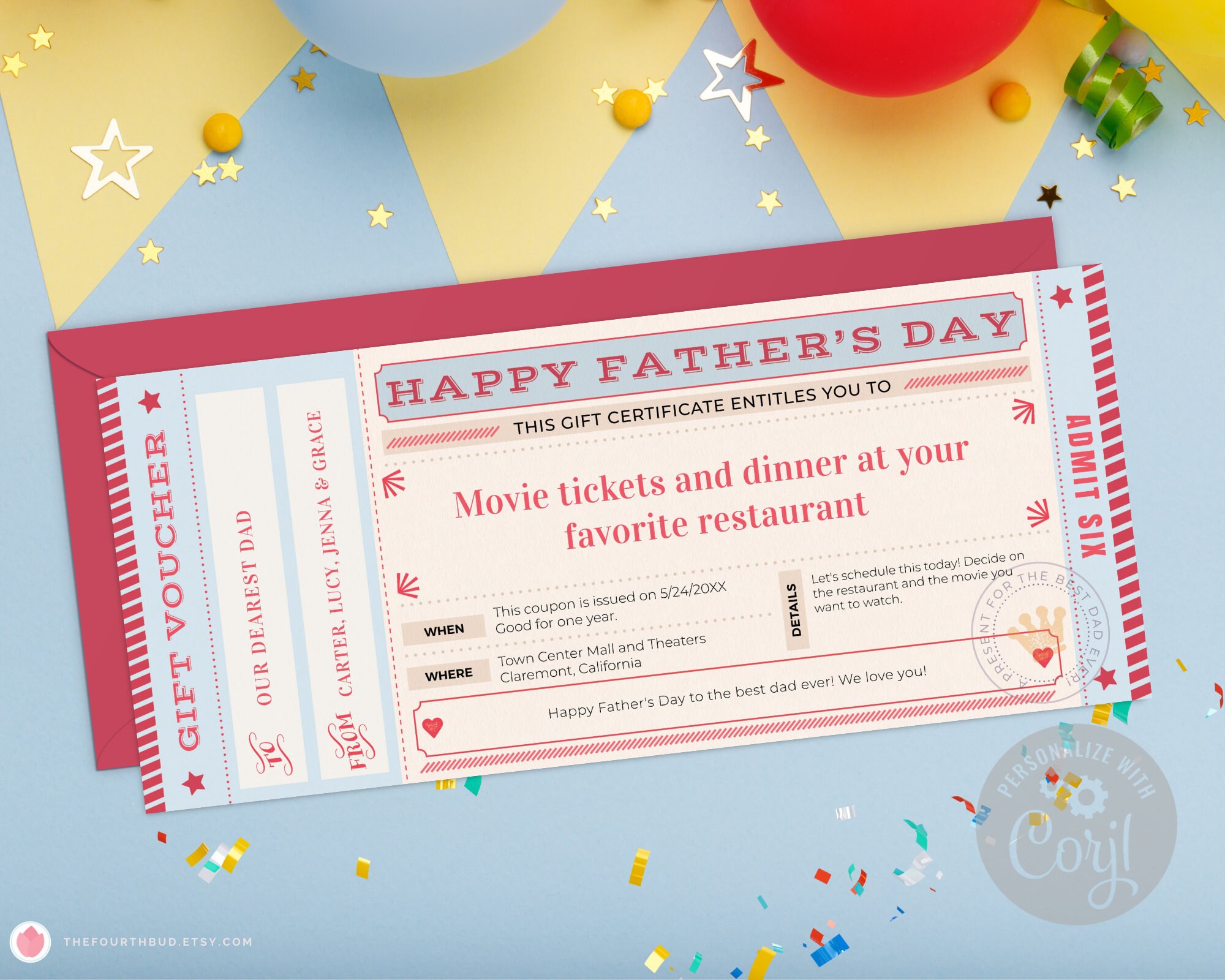Fun Father's Day Gift Voucher Template / Editable Event - Etsy