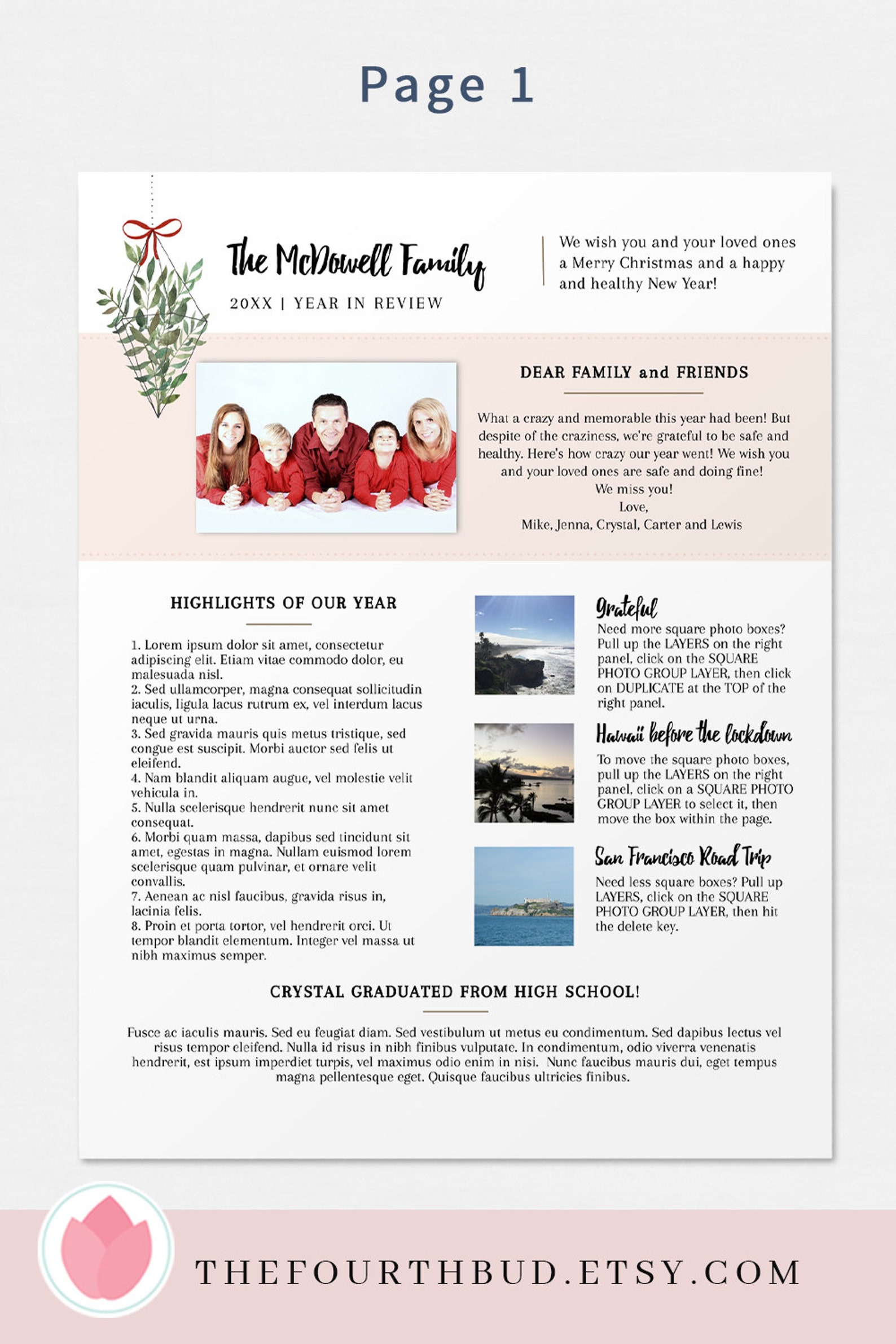 Year in Review Newsletter Two Pages / Family Christmas Newsletter ...