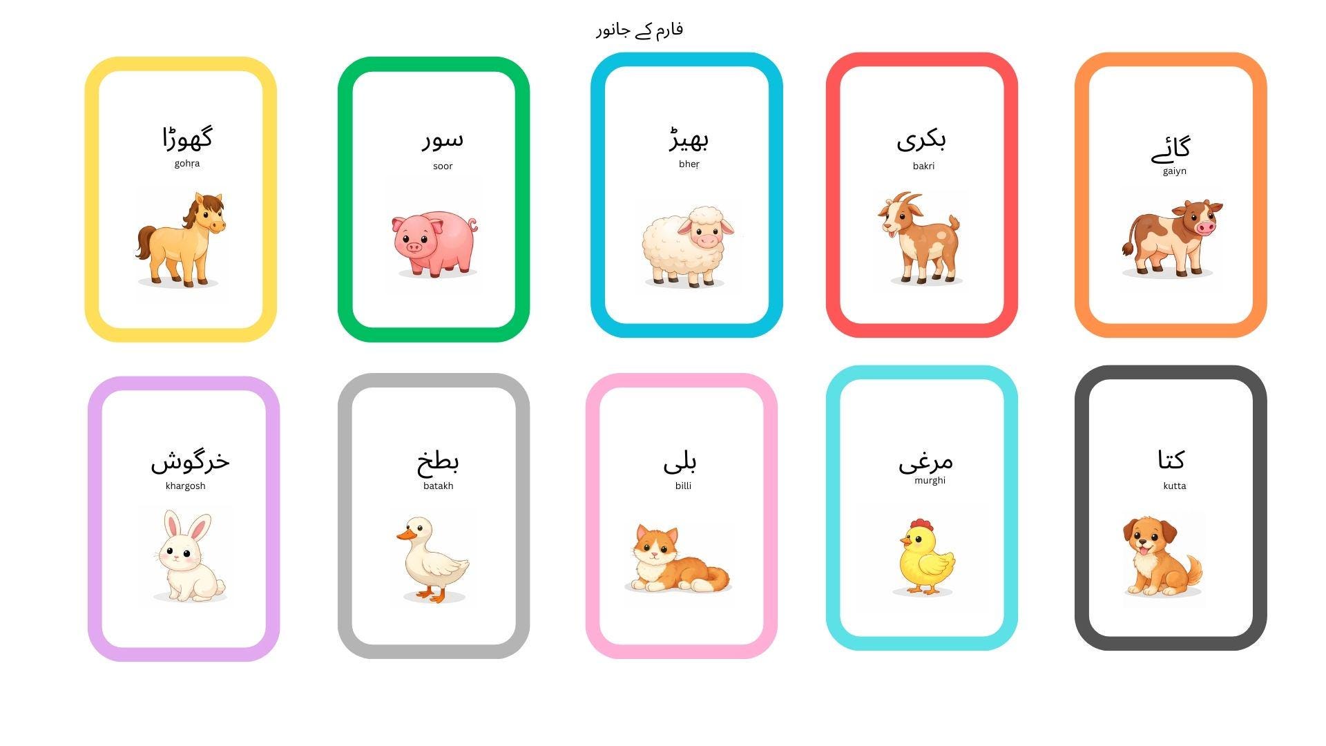 Urdu Farm Animals Flashcards for Toddlers | Bilingual Montessori ...