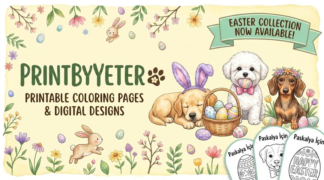 Easter Puppy Coloring Pages, Kids Dog Activity Sheets (digital Download ...
