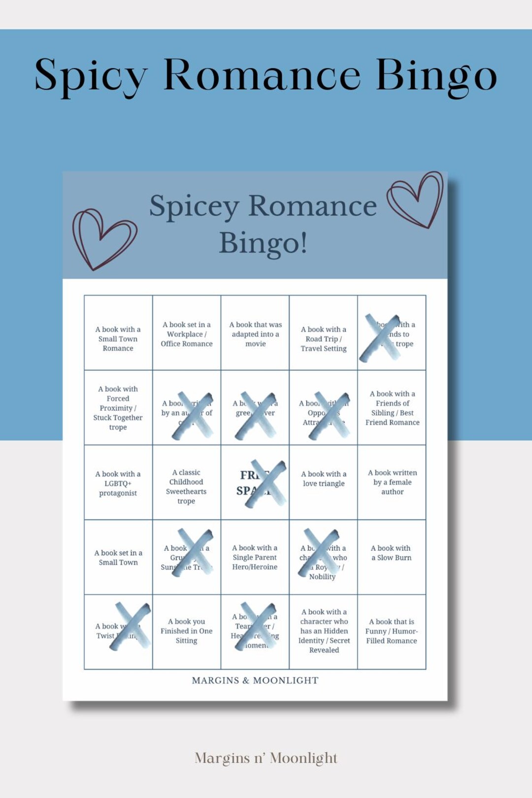 Blue Spicy Romance Bingo Printable | Romance Reading Challenge ...