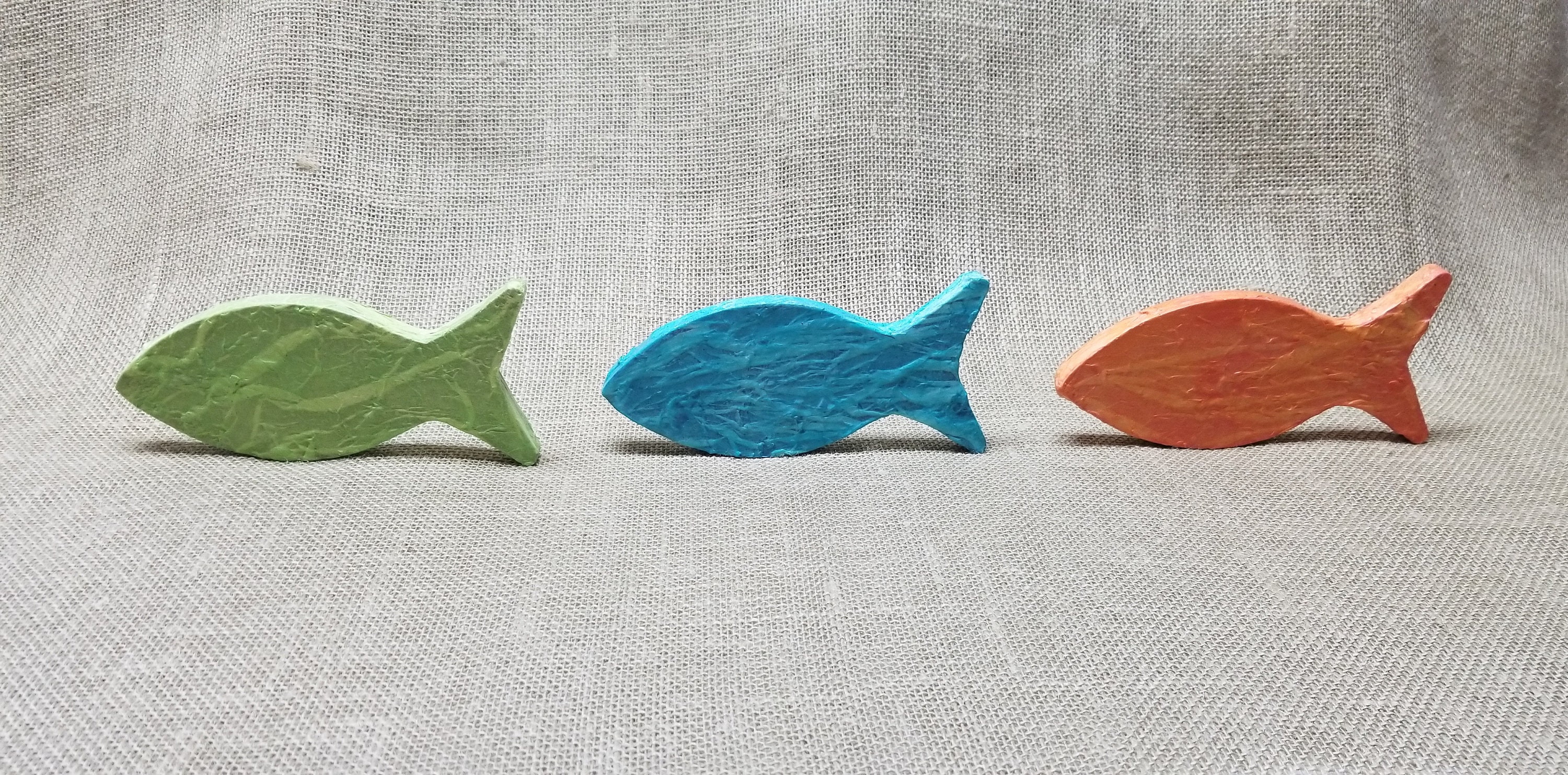 Wood Fish - Set of 3 - Fish Decor - Paper Decoupaged