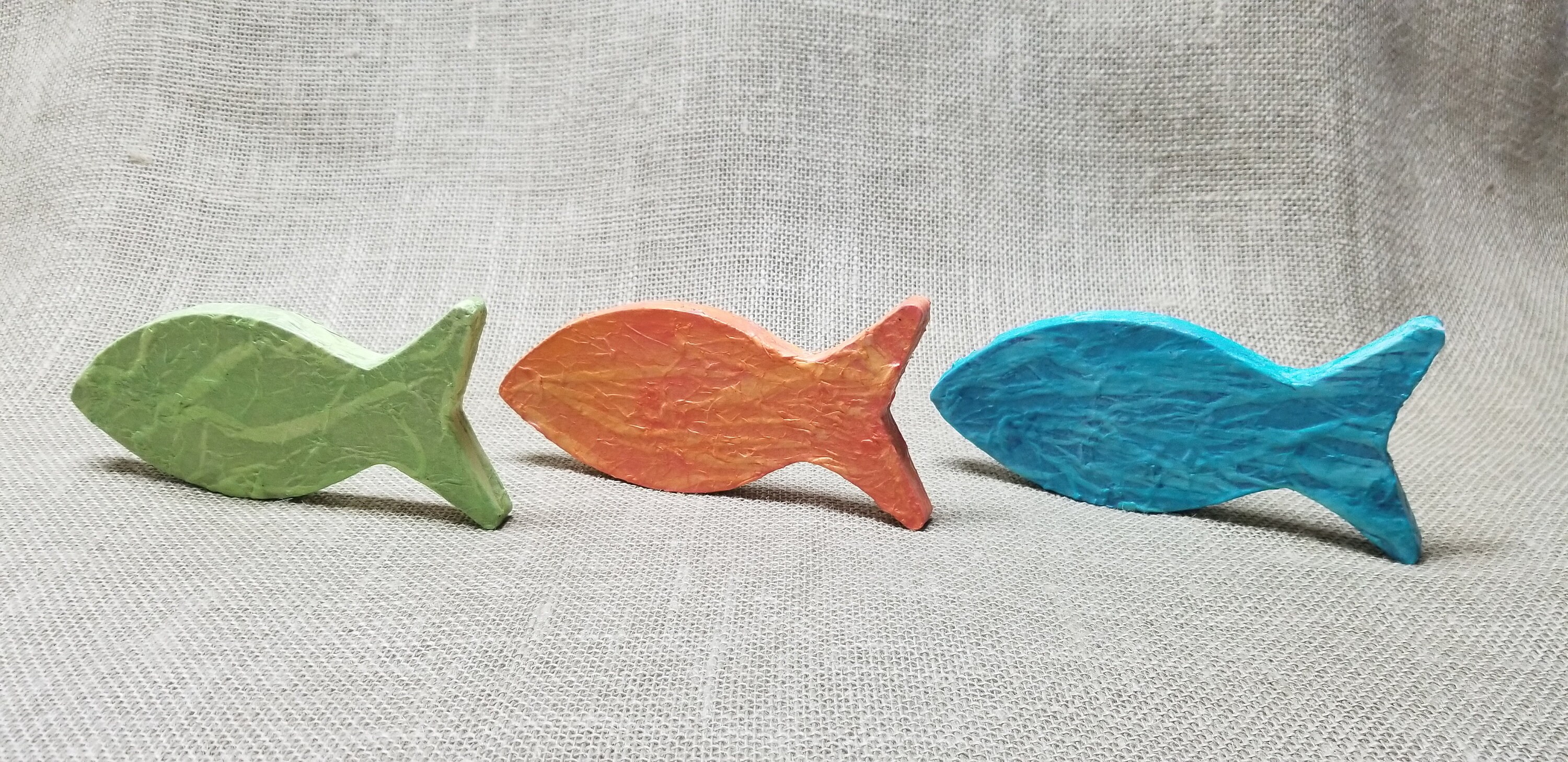 Wood Fish - Set of 3 - Fish Decor - Paper Decoupaged