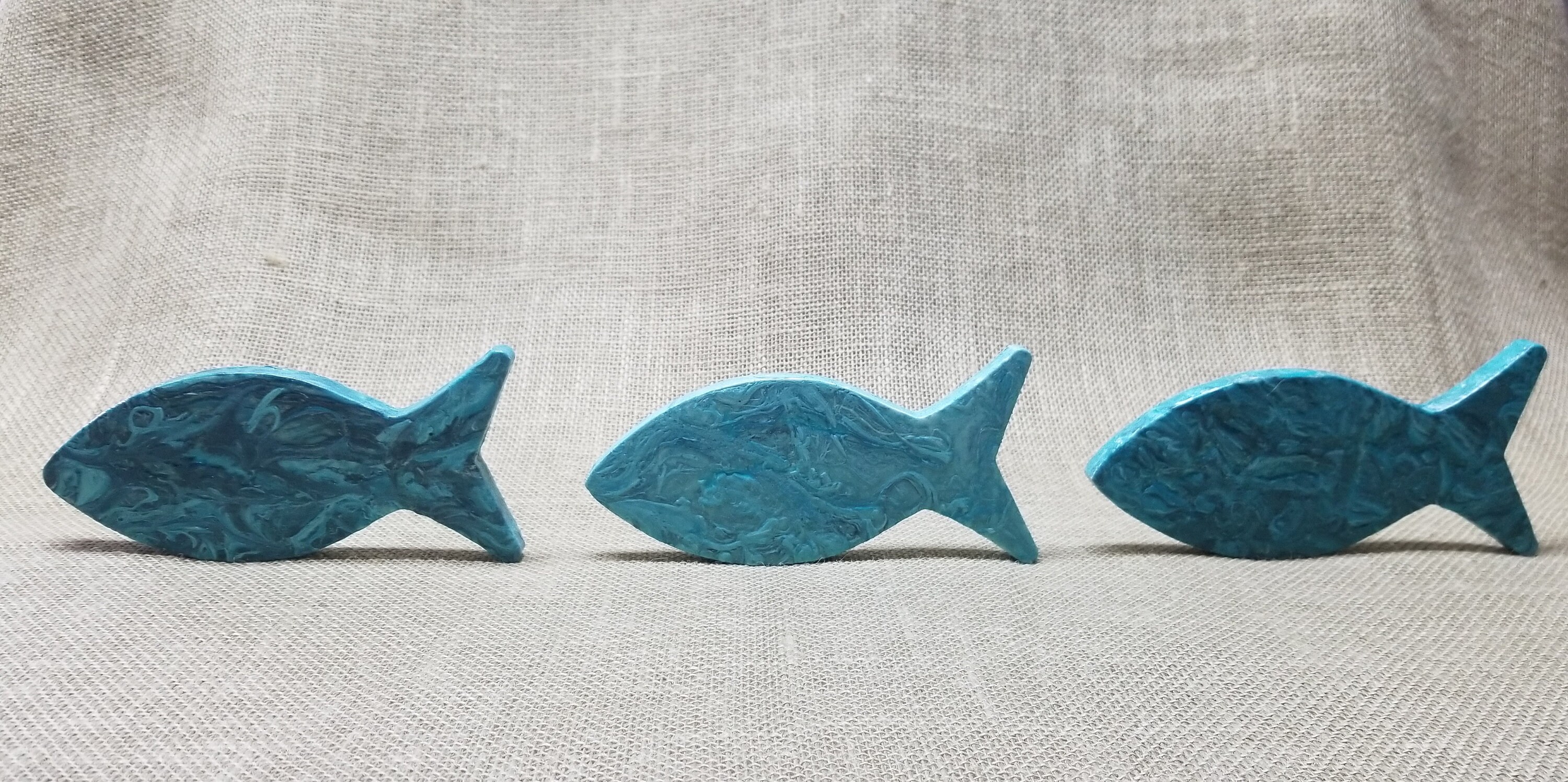 Wood Fish - Set of 3 - Fish Decor - Acrylic Pour Painted