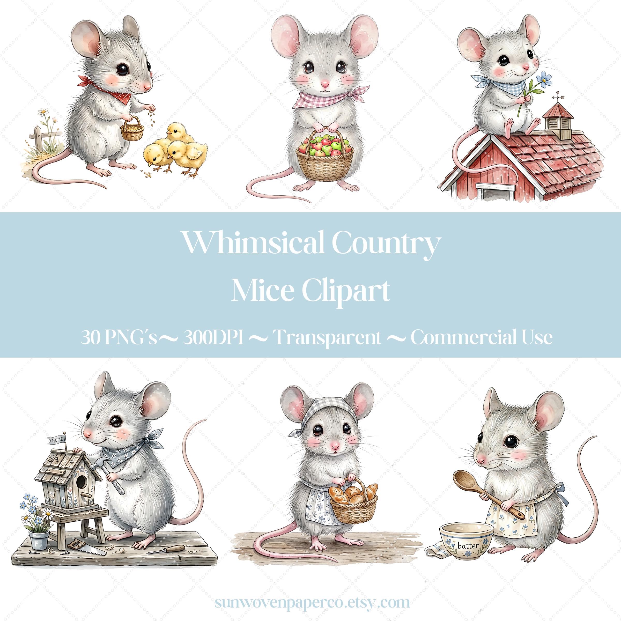 Country Mice Clipart Bundle, Farm Mouse Watercolor Clipart, Cute ...
