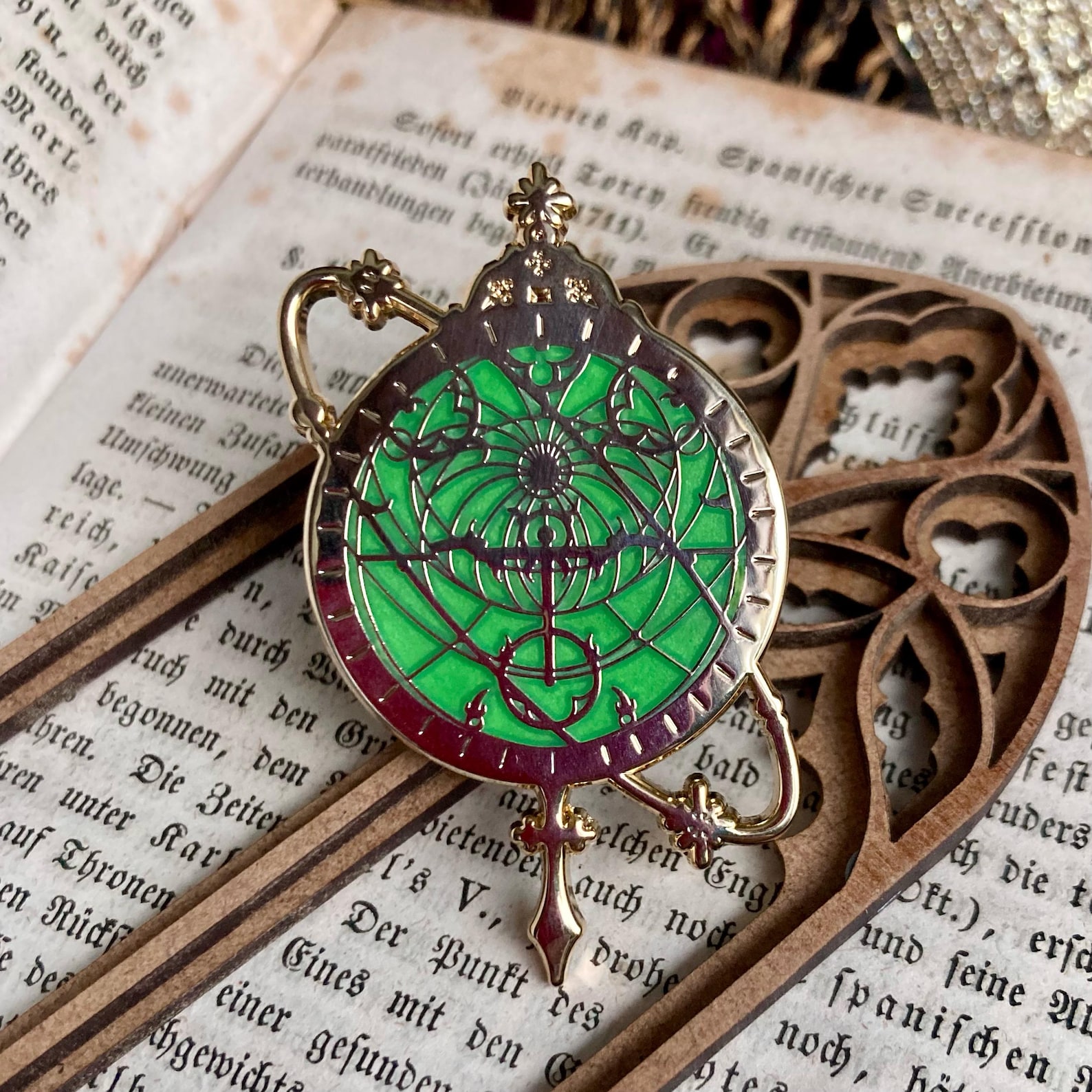 Alchemist’s Astrolabe in Green Enamel Pin From the Gothic Enamel Pin ...