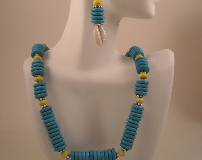 Afrocentric Turquoise and Yellow Magnesite Beads Black & White Glass ...