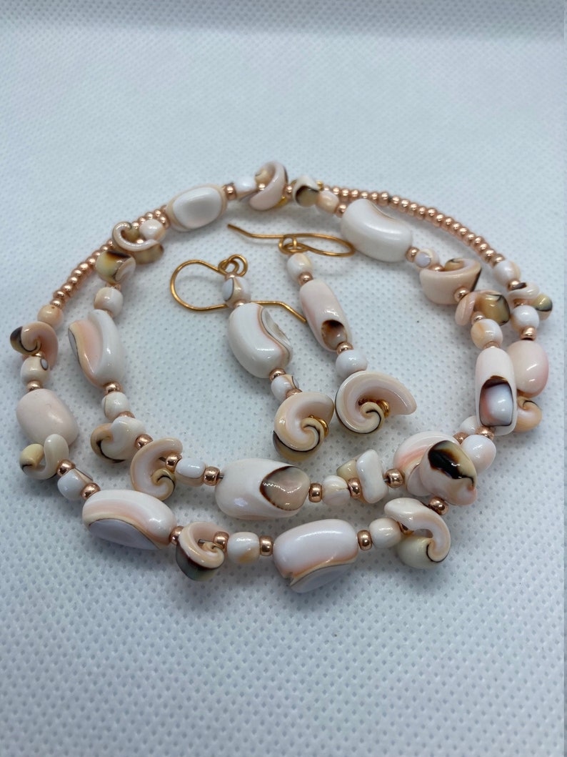 Seashell Jewelry Set Rose Gold Beads Beach Jewelry Glass - Etsy