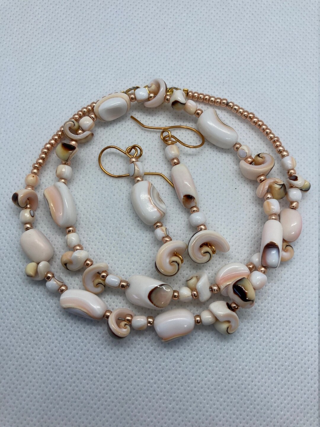 Seashell Jewelry Set Rose Gold Beads Beach Jewelry Glass - Etsy