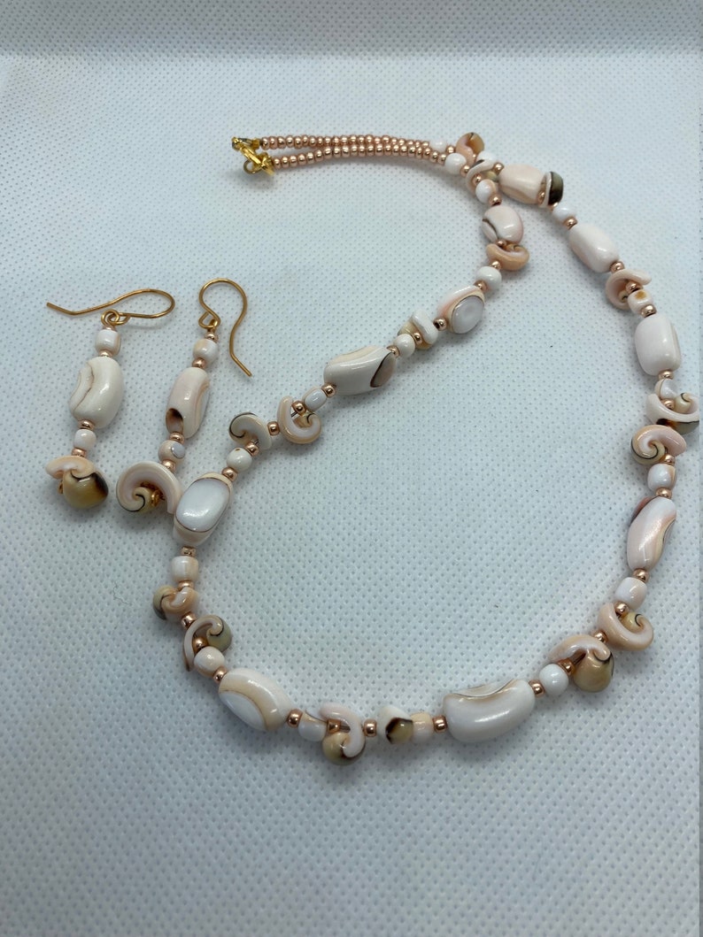 Seashell Jewelry Set Rose Gold Beads Beach Jewelry Glass - Etsy