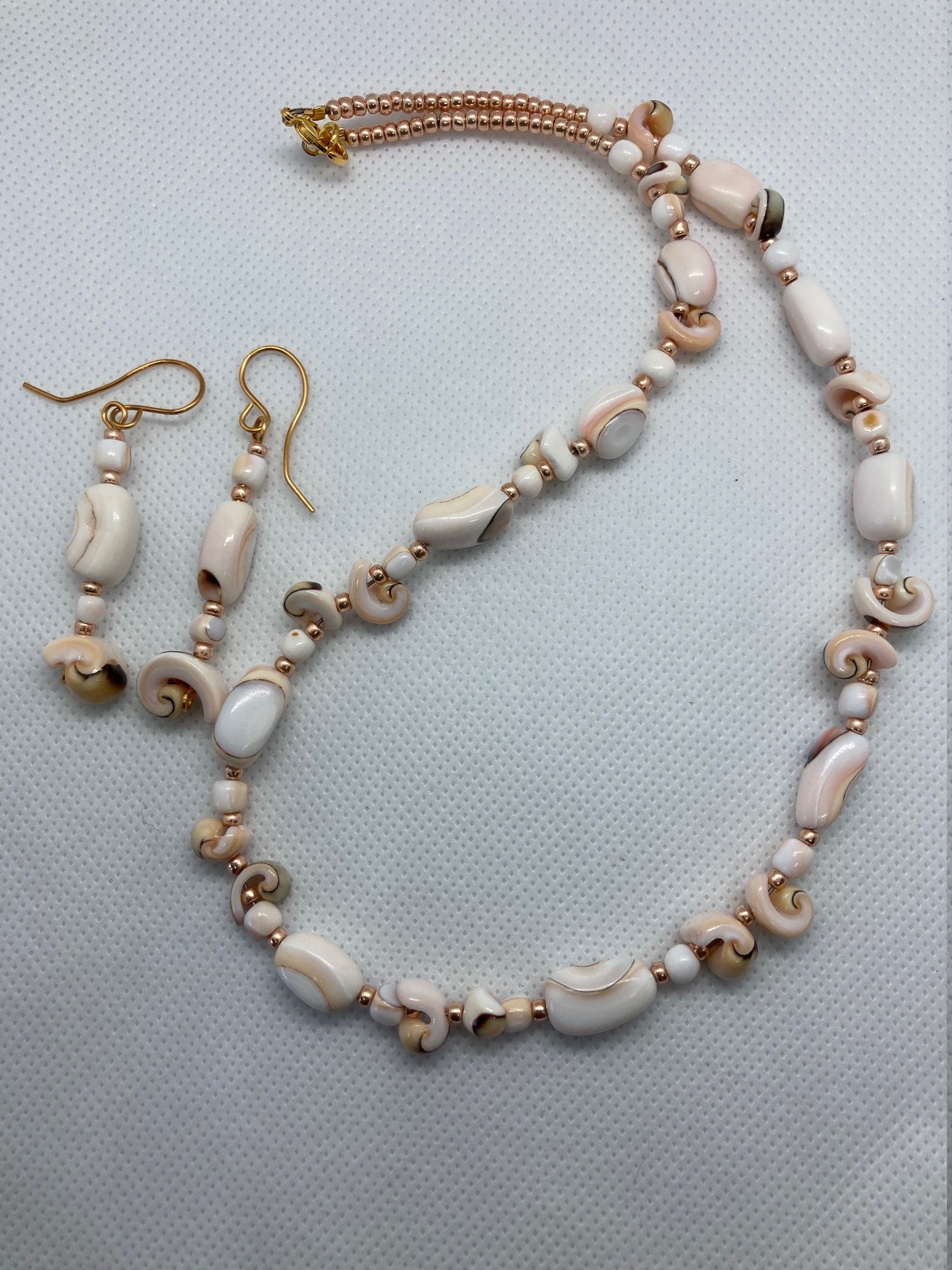 Seashell Jewelry Set Rose Gold Beads Beach Jewelry Glass - Etsy