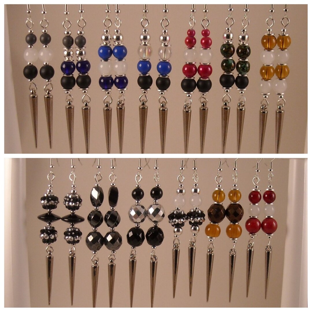 Long Spike Beaded Dangle Earrings Rocker Dangles Punk Rock Dagger ...