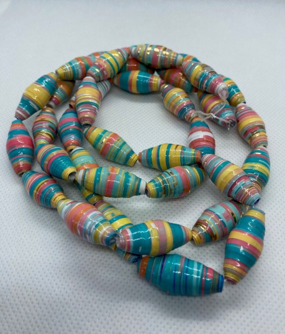 Paper Beads Handmade Loose Beads Jewelry Making DIY Craft Beads Lot of 12 Size 26x11mm Etsy