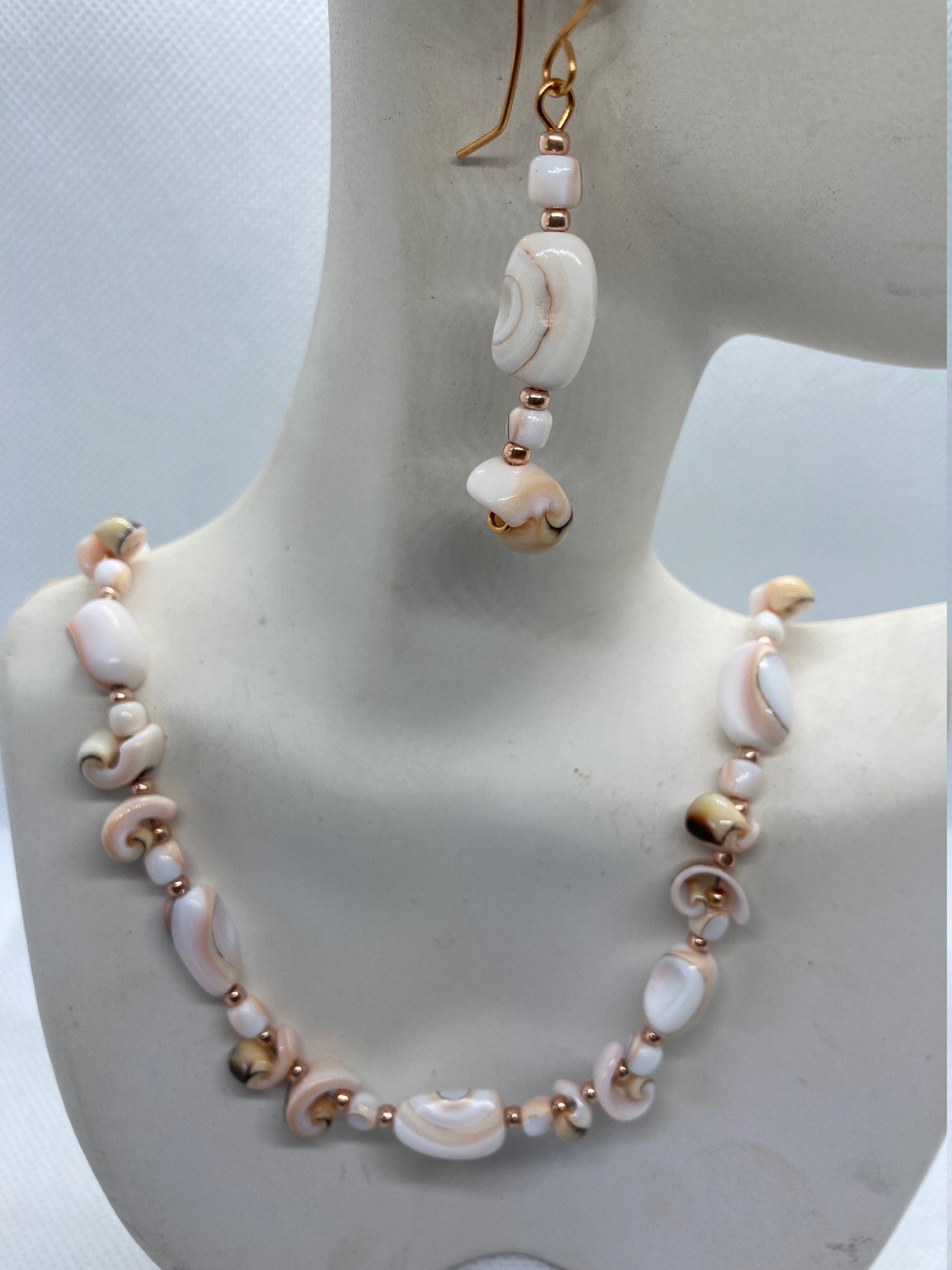 Seashell Jewelry Set Rose Gold Beads Beach Jewelry Glass - Etsy