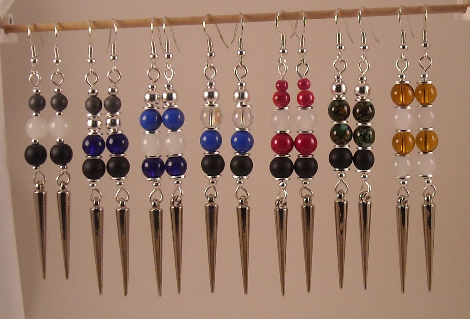 Long Spike Beaded Dangle Earrings Rocker Dangles Punk Rock Dagger ...