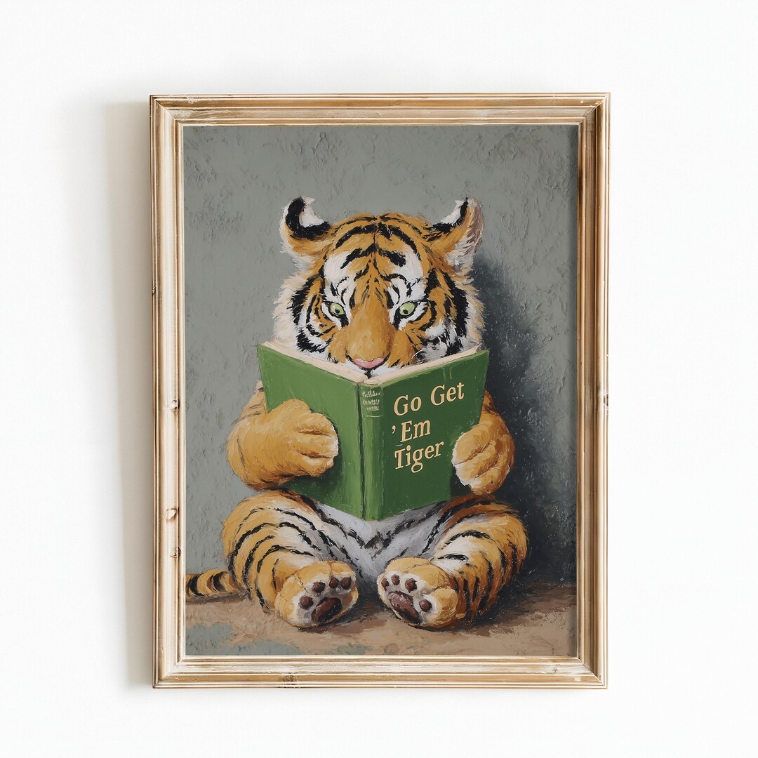 Motivational Tiger Reading Print, Humorous Bookworm Wall Art for ...