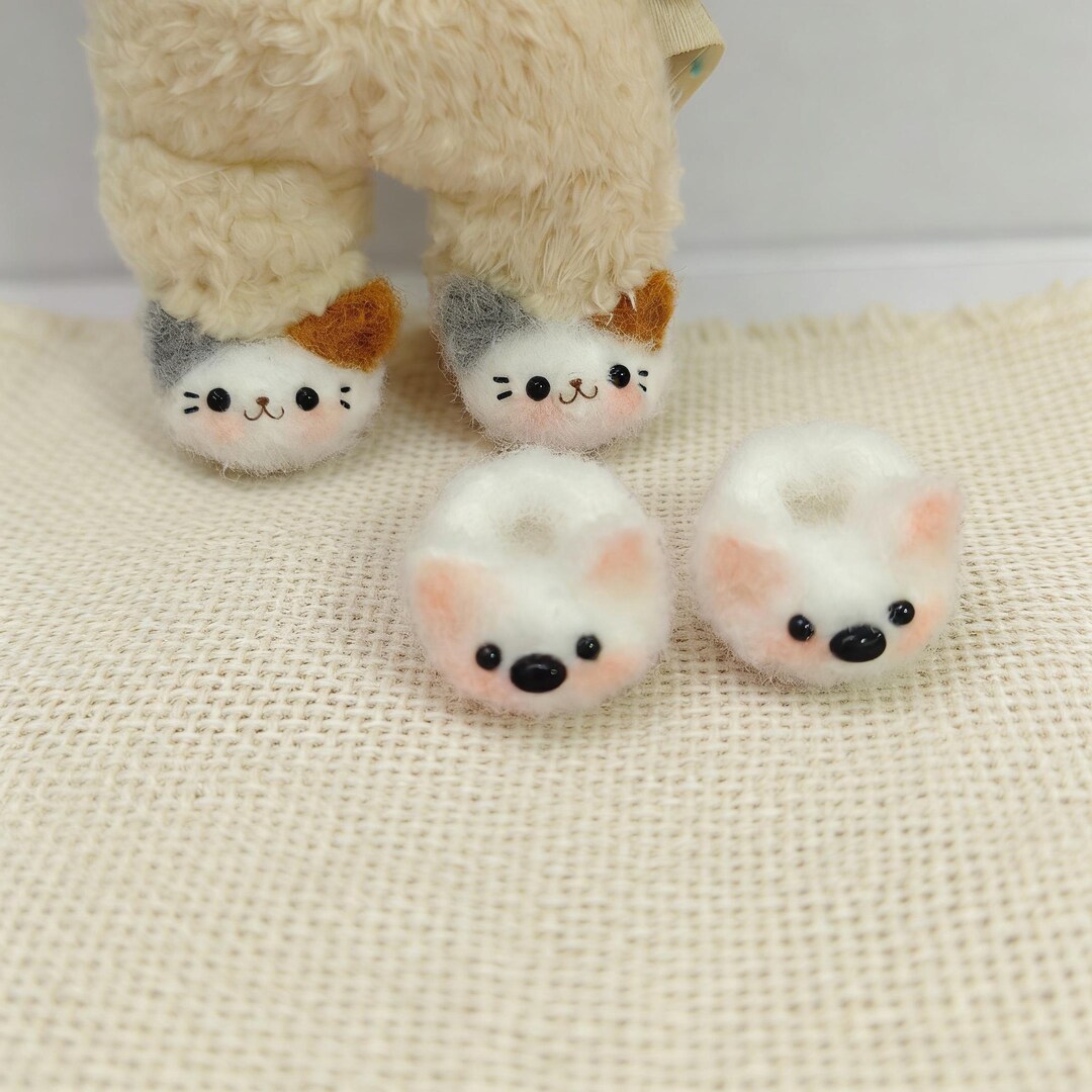 Miniature Needle Felted Animal Slippers | Kawaii Cotton Doll Shoes ...