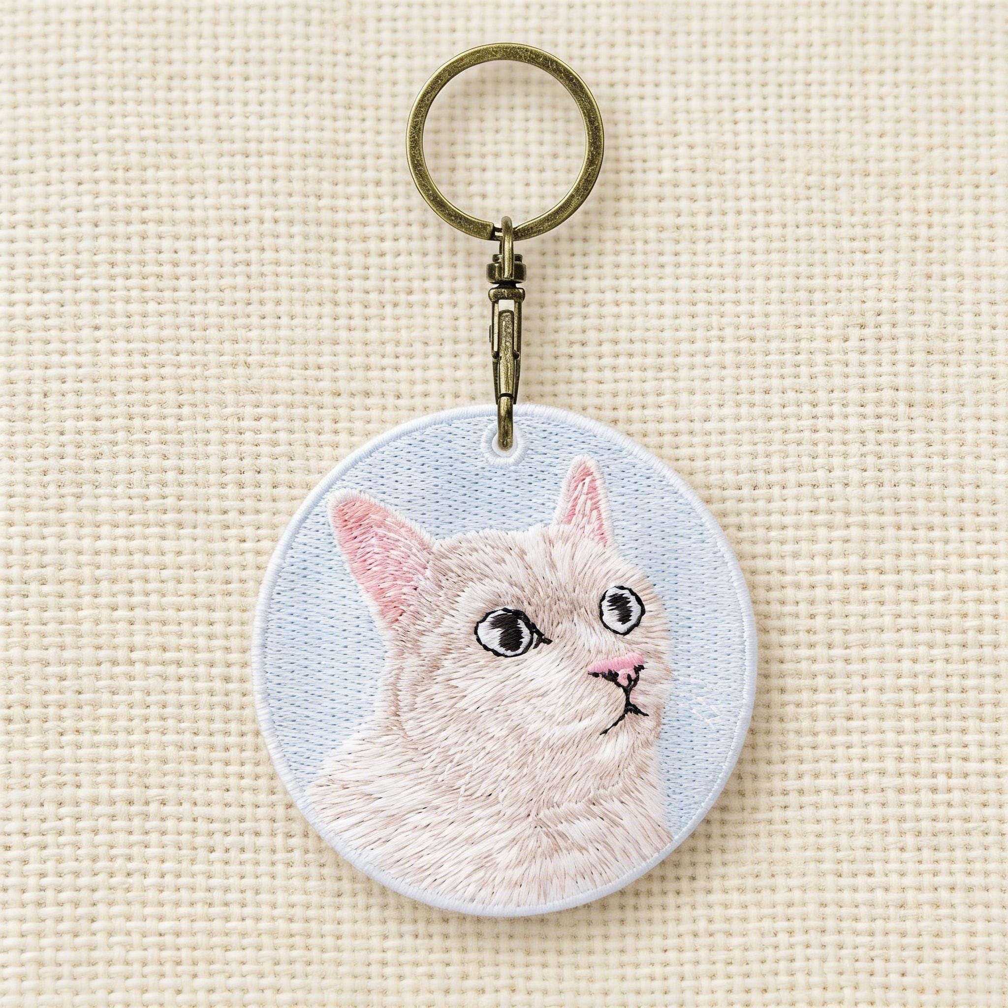 Double-sided Embroidered Cat Keychain, Cute Cat Bag Charm, Cat Lover ...