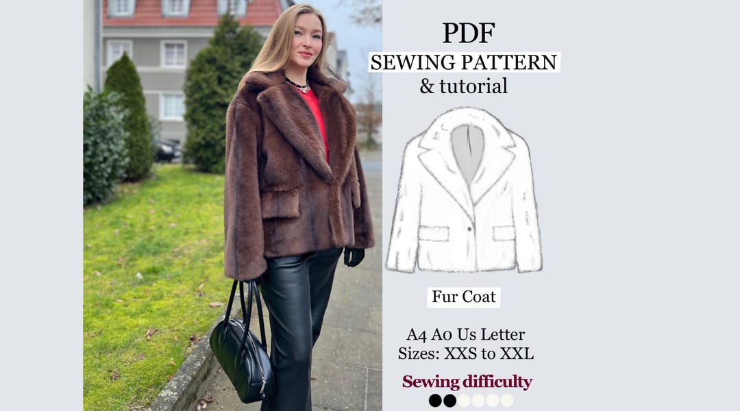 Faux Fur Blazer Coat Sewing Pattern | Tailored Lapel Jacket (PDF ...
