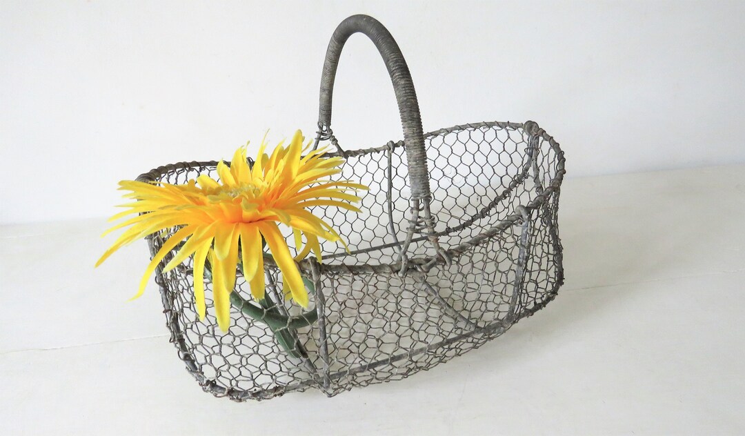 Vintage French Wire Basket, Vintage Wire Collecting Basket - Etsy UK