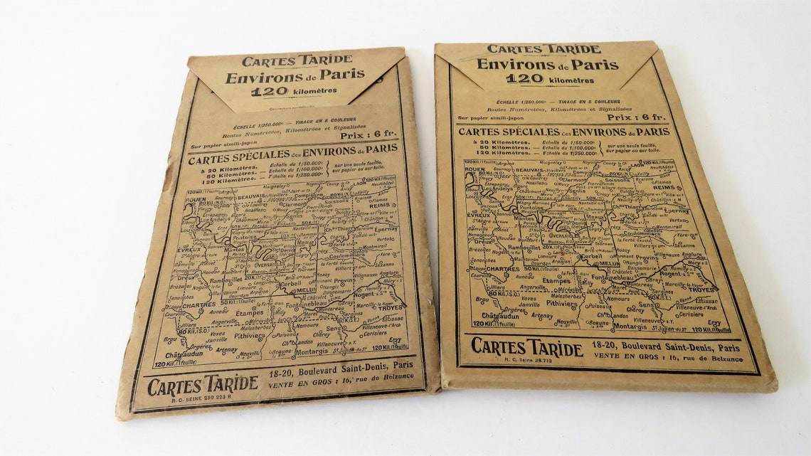 Antique French Carte Routière TARIDE Environ De Paris 120km - Etsy