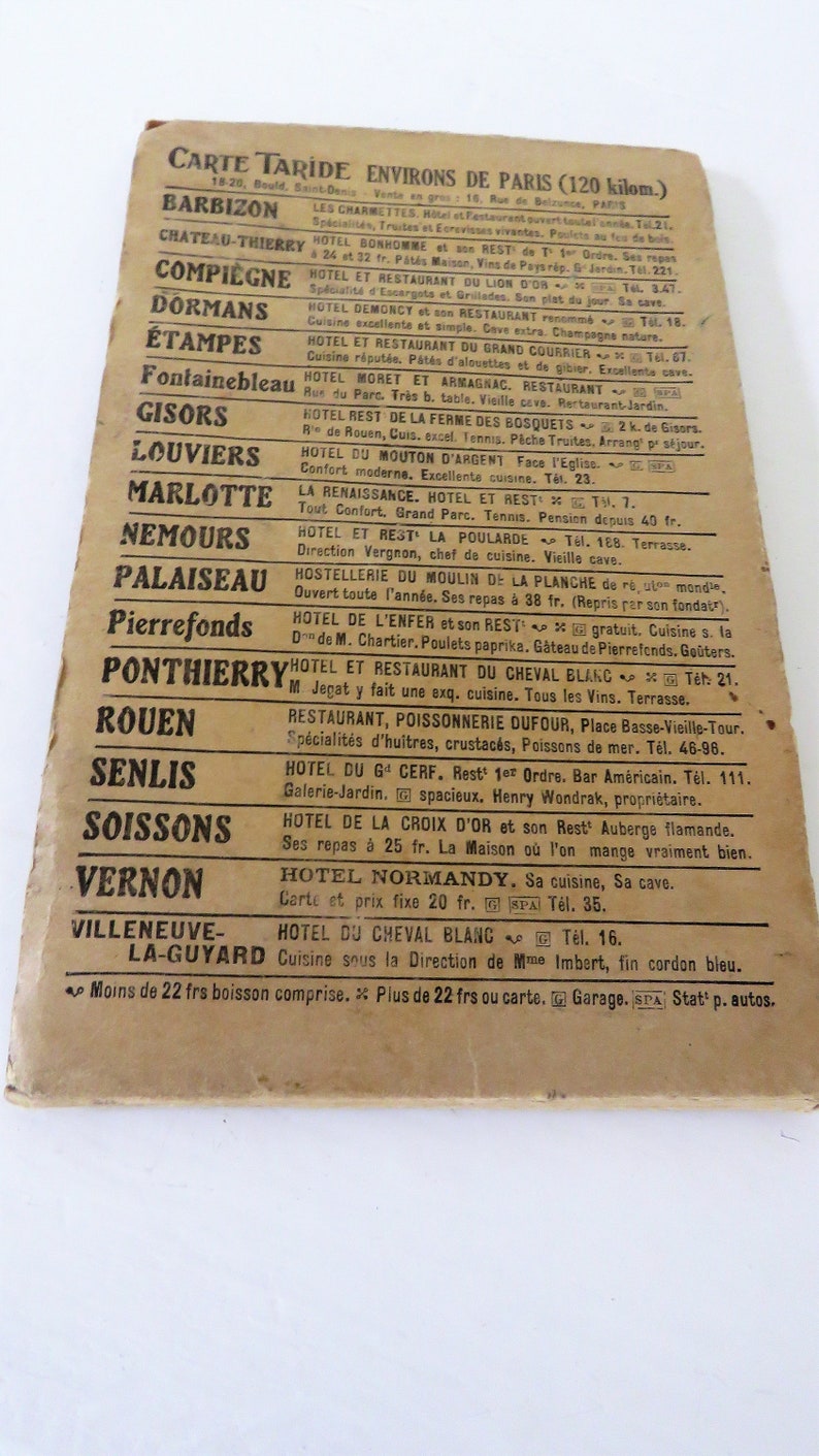 Antique French Carte Routière TARIDE Environ De Paris 120km, Paris Map ...