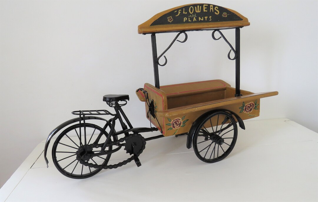 Vintage Handcrafted Flower Cart Tricycle – Working Wooden Model, Shop ...