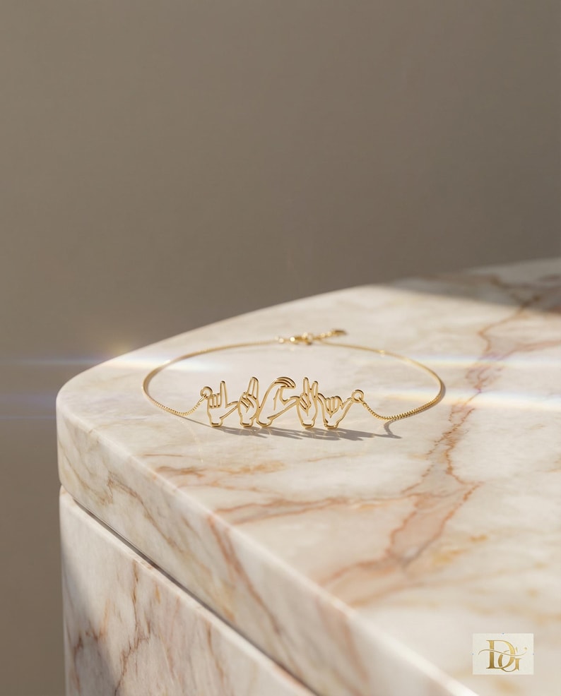 ASL Nameplate Necklace, Custom Sign Language Jewelry, Gold Hand Sign ...