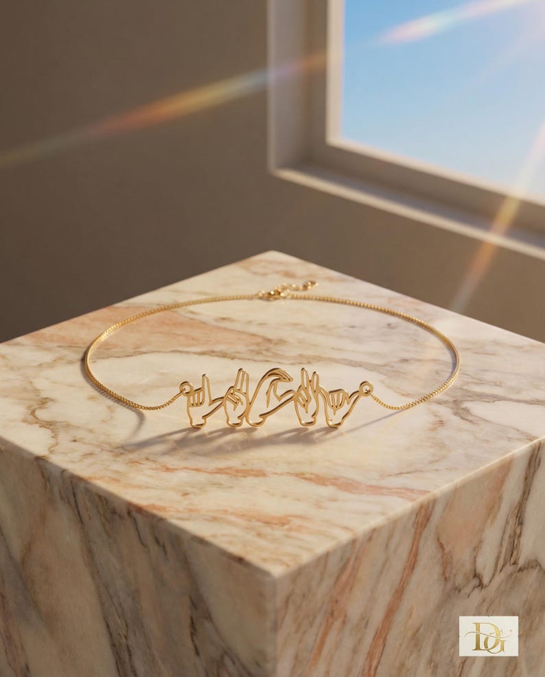 ASL Nameplate Necklace, Custom Sign Language Jewelry, Gold Hand Sign ...