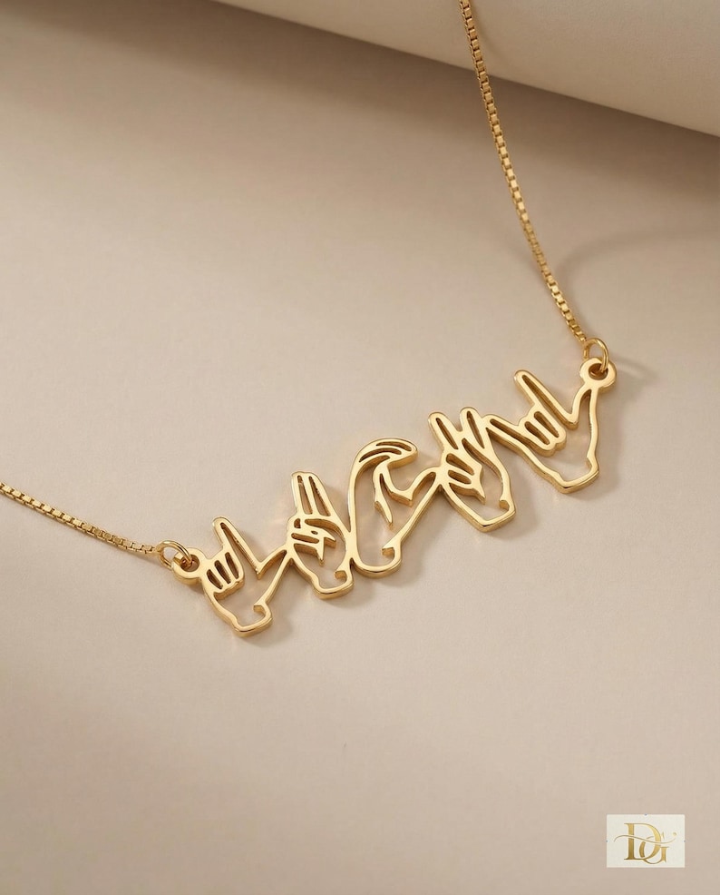 ASL Nameplate Necklace, Custom Sign Language Jewelry, Gold Hand Sign ...