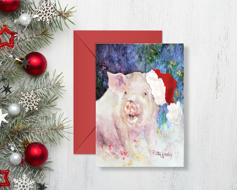 Pig Christmas Card Farm Animal Barnyard Animals Cute Christmas Cards ...