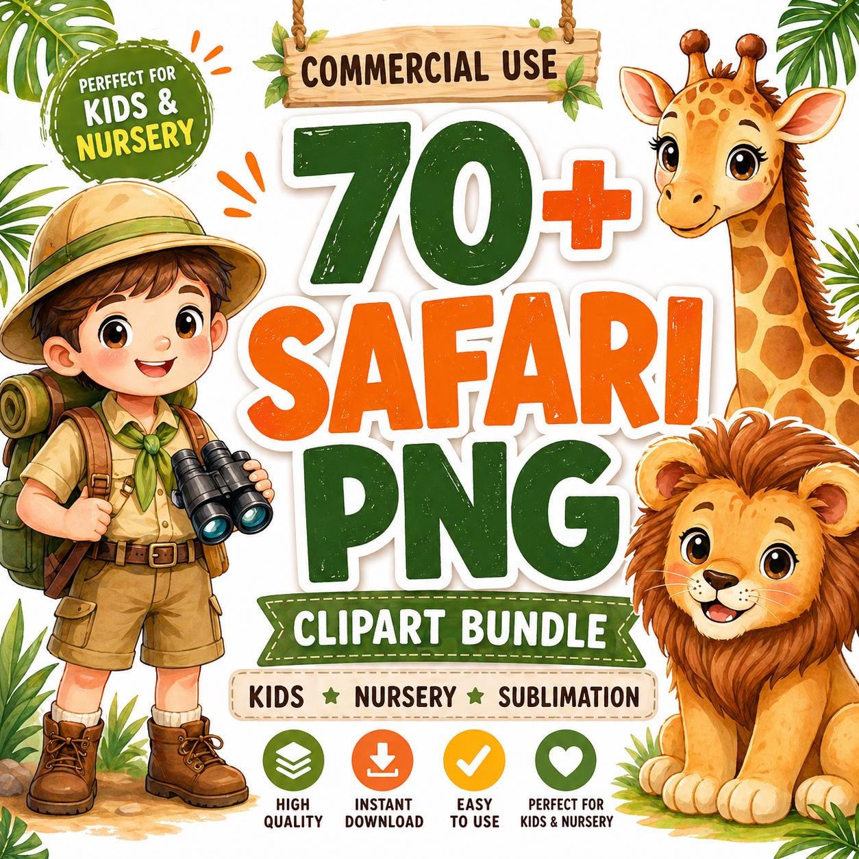 Safari Boy Clipart Bundle: Jungle Animals Watercolor, Baby Boy Shower ...