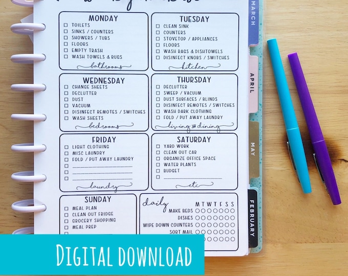 PRINTABLE - CLASSIC Happy Planner Cleaning Checklist Planner Insert ...