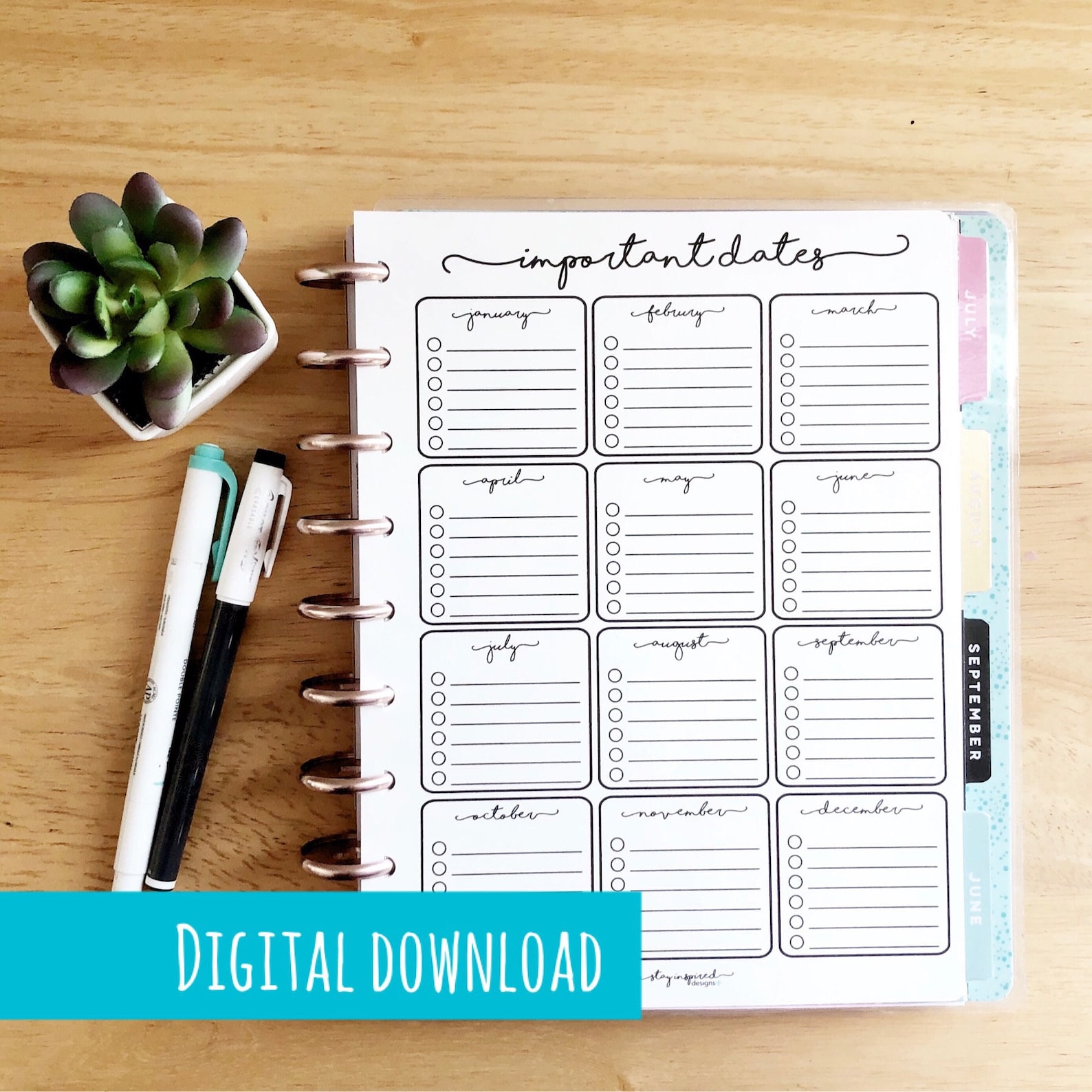 PRINTABLE BIG Happy Planner Important Dates Insert Happy Planner 12 ...