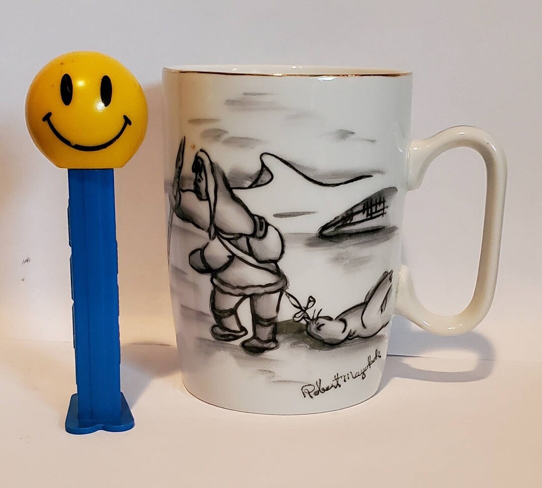 Vintage Robert Mayokok Mug Coffee Cup With Eskimo Inuit Life Scene Seal ...