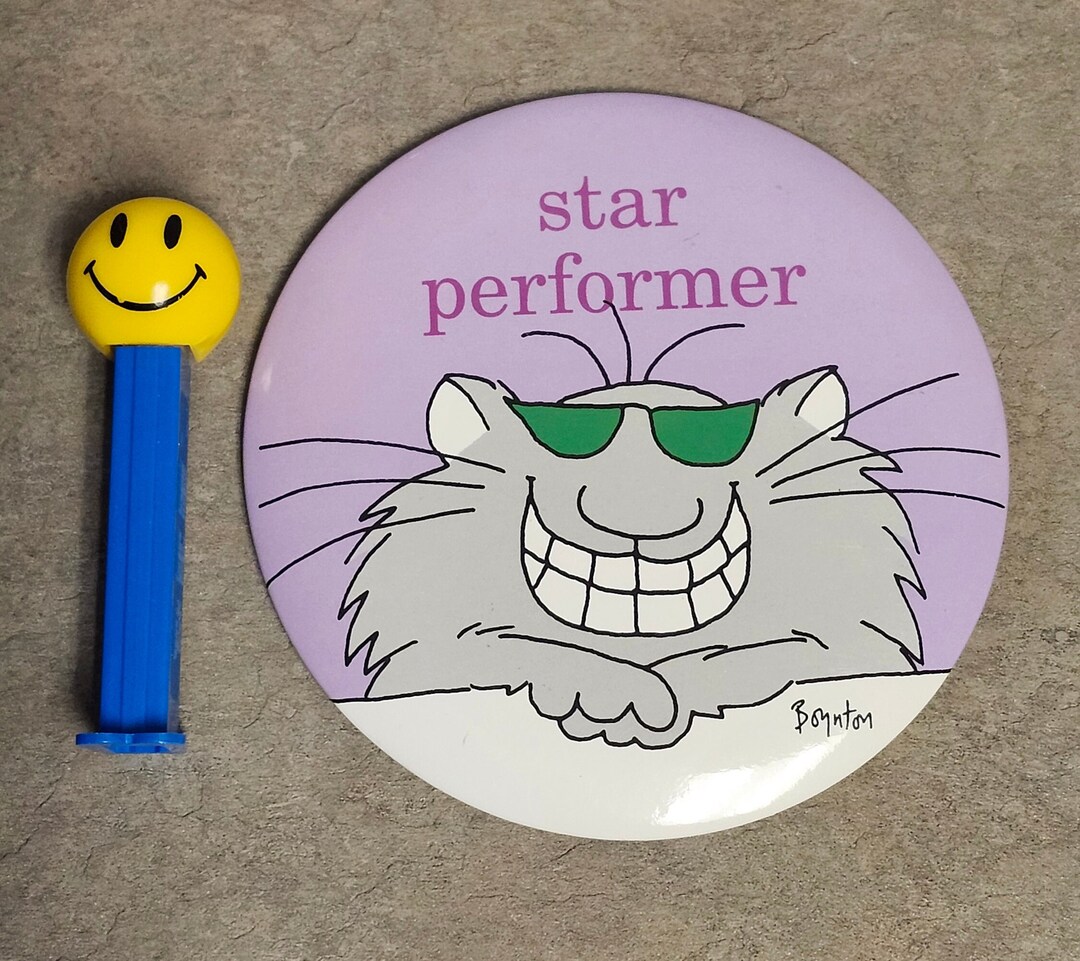 Vintage Sandra Boynton 6" Button STAR PERFORMER Cat Oversize Giant ...