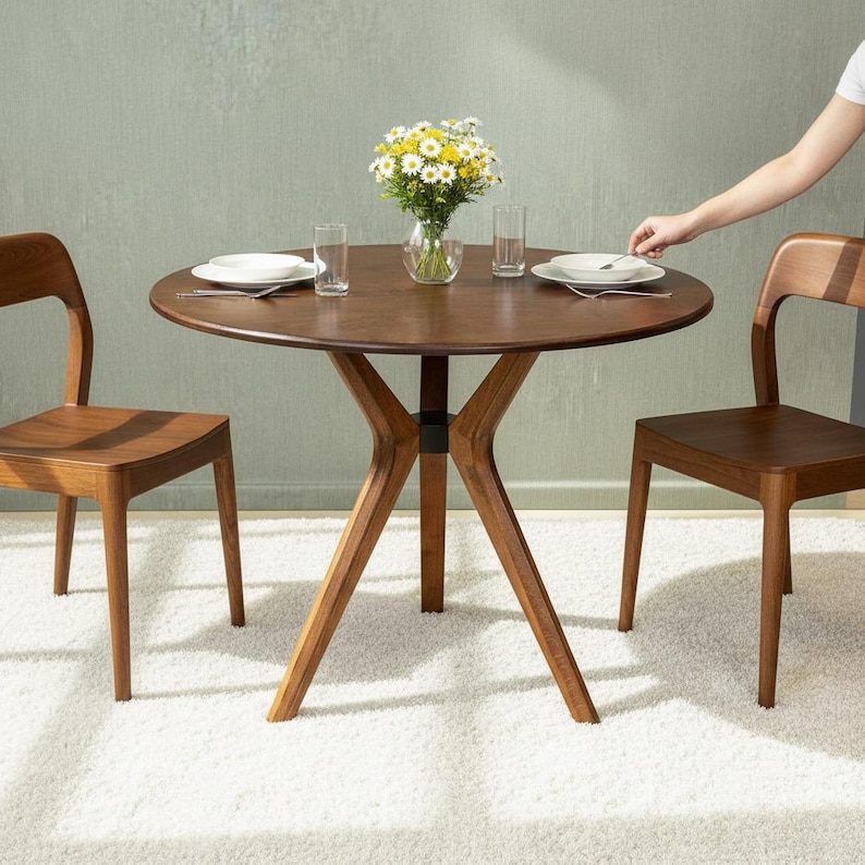 Round Dining Table, Solid Beech Wood Legs, Plywood Top, Modern ...