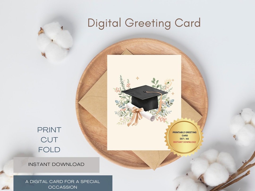 Floral Graduation Cap Card Printable, Elegant Congrats Grad Card, Class ...