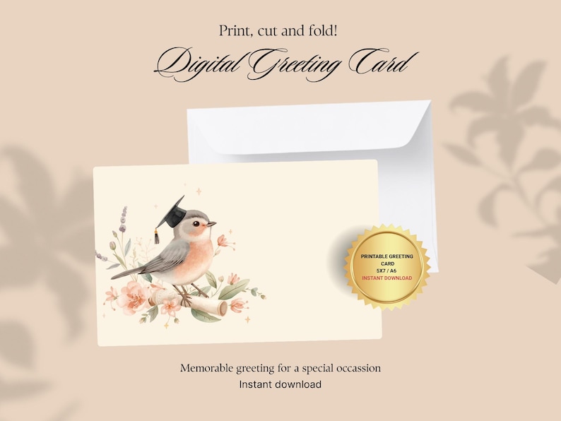 Bird Graduation Card Printable, Cute Watercolor Grad Card, Floral ...