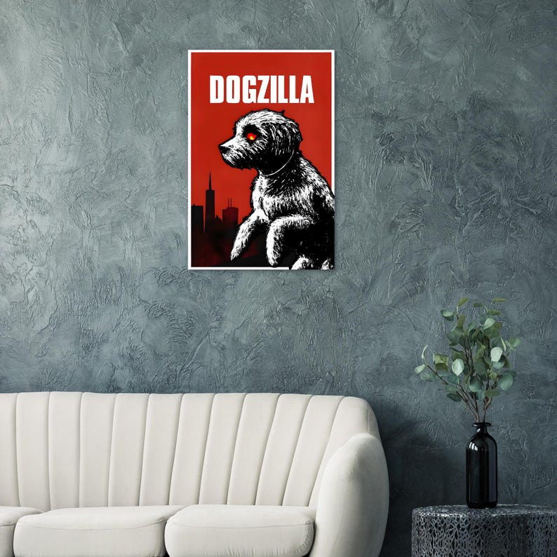 Dogzilla Poster - Funny Puppy Kaiju Movie Parody - Giant Dog City Wall ...