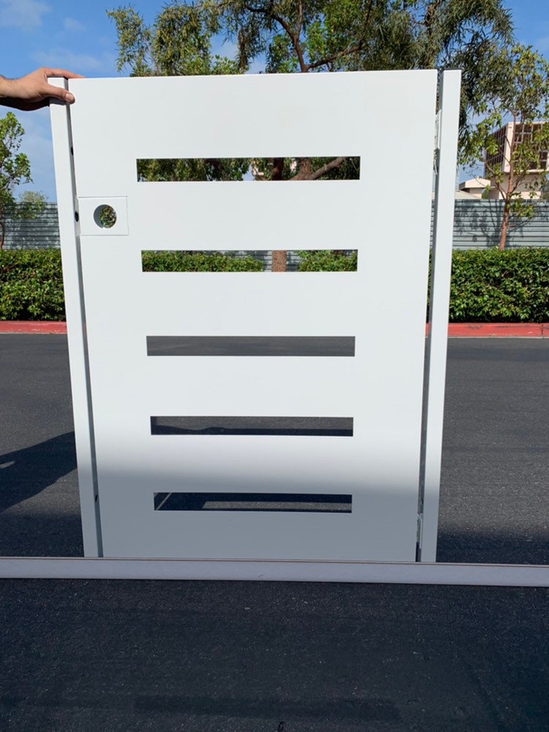 Contemporary Modern Horizontal Slits Metal Gate. R. O. Width 36 by 48 ...