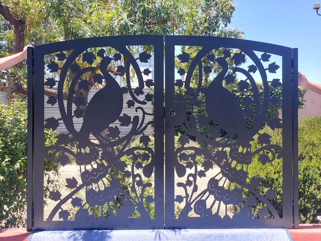 Contemporary Dual Entry Peacock Metal Gate Ornamental Iron Garden Entry ...