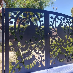 Contemporary Dual Entry Peacock Metal Gate Ornamental Iron Garden Entry ...