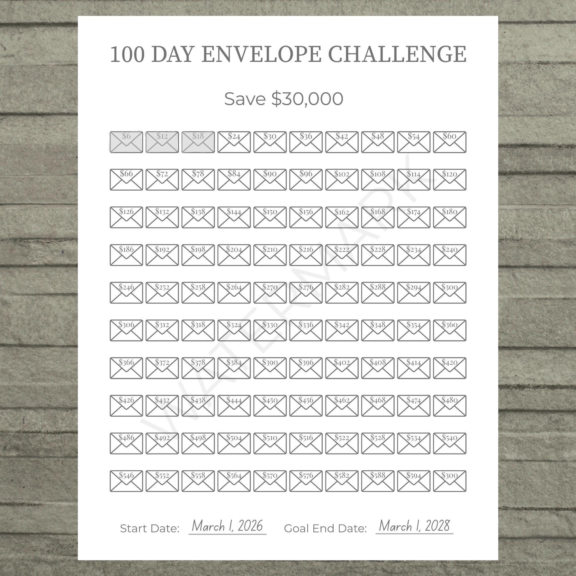 Printable 30k Savings Challenge Planner | 100 Envelope Cash Stuffing ...