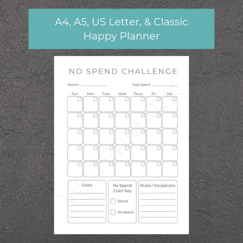 Monthly No Spend Challenge Printable Money Savings Sheet | Budget ...