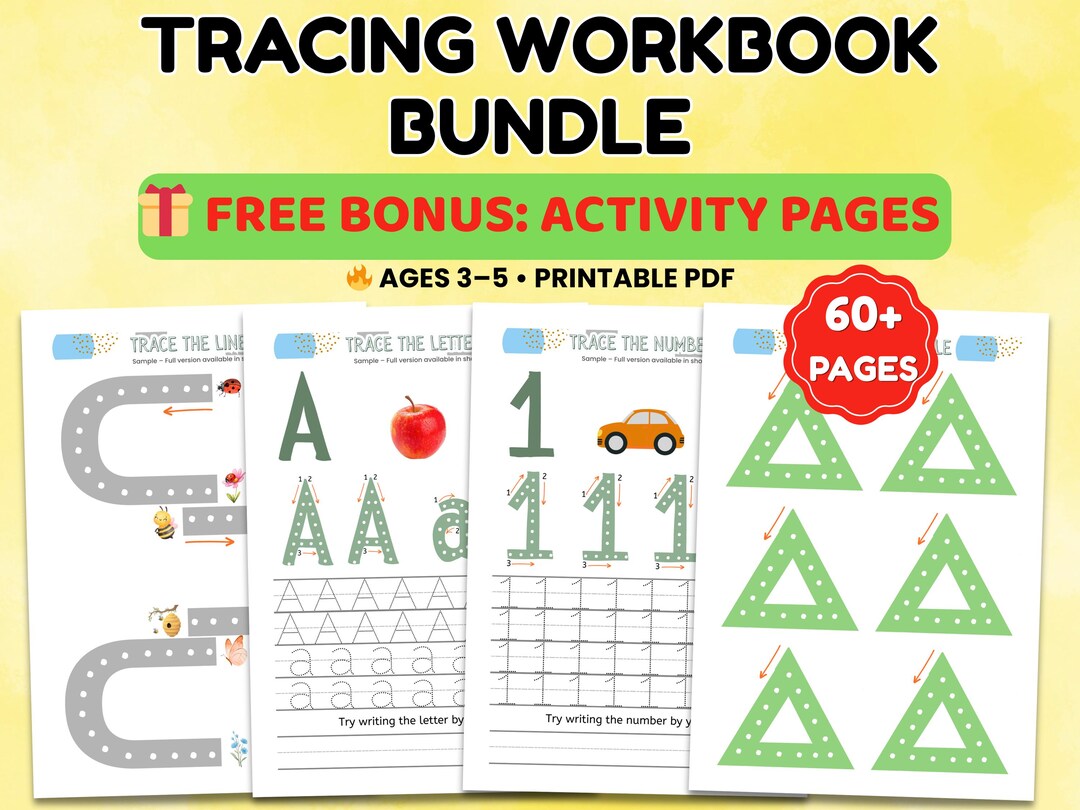 Tracing Workbook Bundle for Kids Ages 3–5 | Letters, Numbers, Lines ...