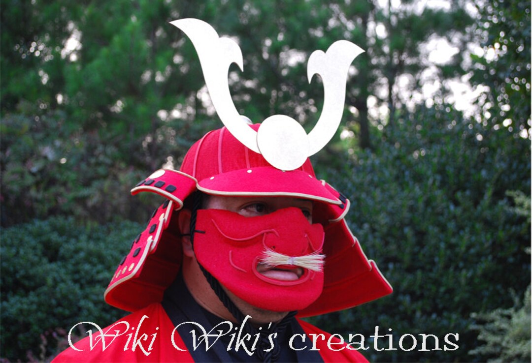 Red Samurai Felt Helmet, Samurai Helmet, Felt Helmet, Samurai, Japanese ...