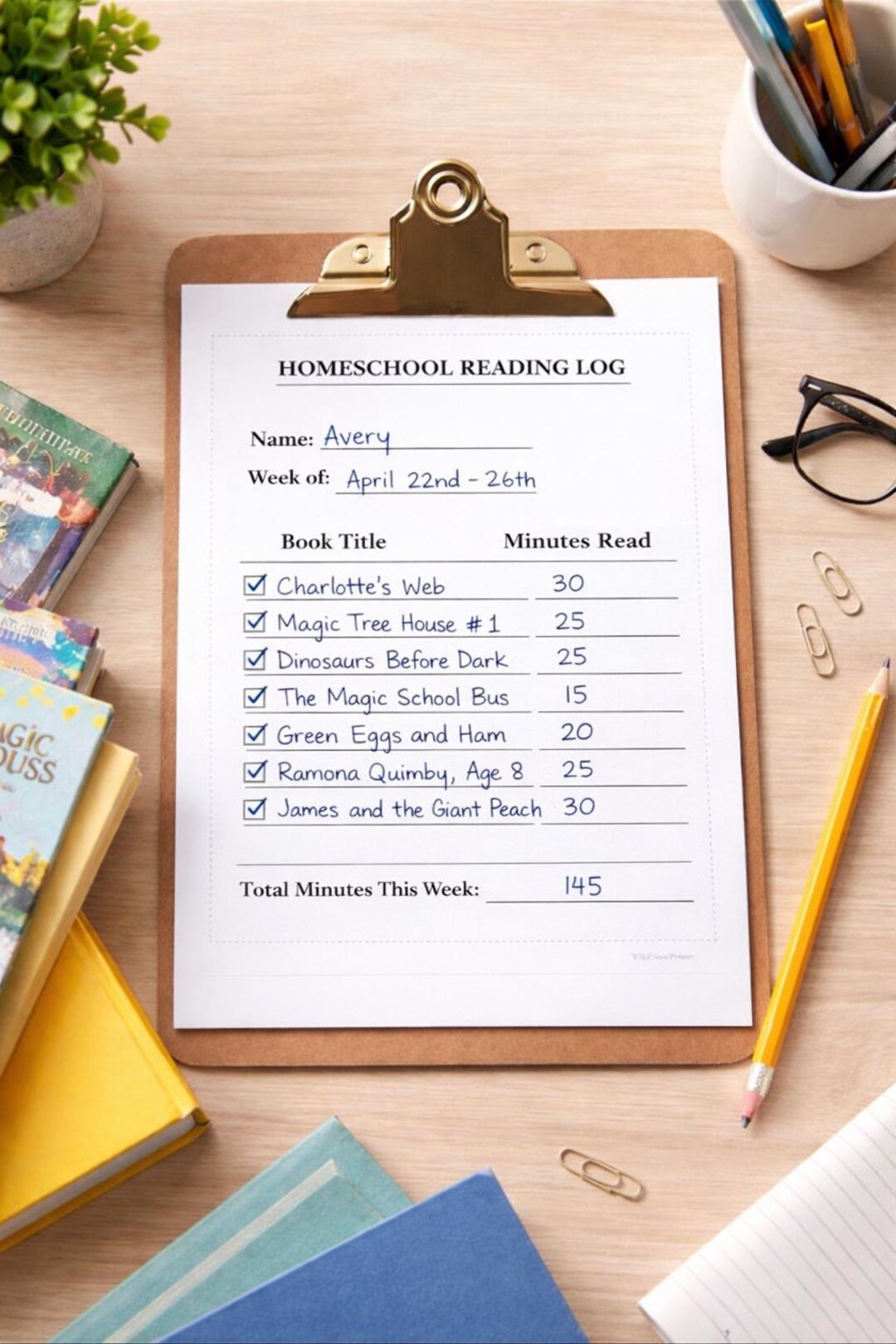 Homeschool Reading Log Printable: Weekly Kids Tracker (digital Download ...