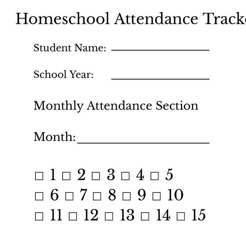 Homeschool Attendance Tracker Printable (PDF) - Etsy