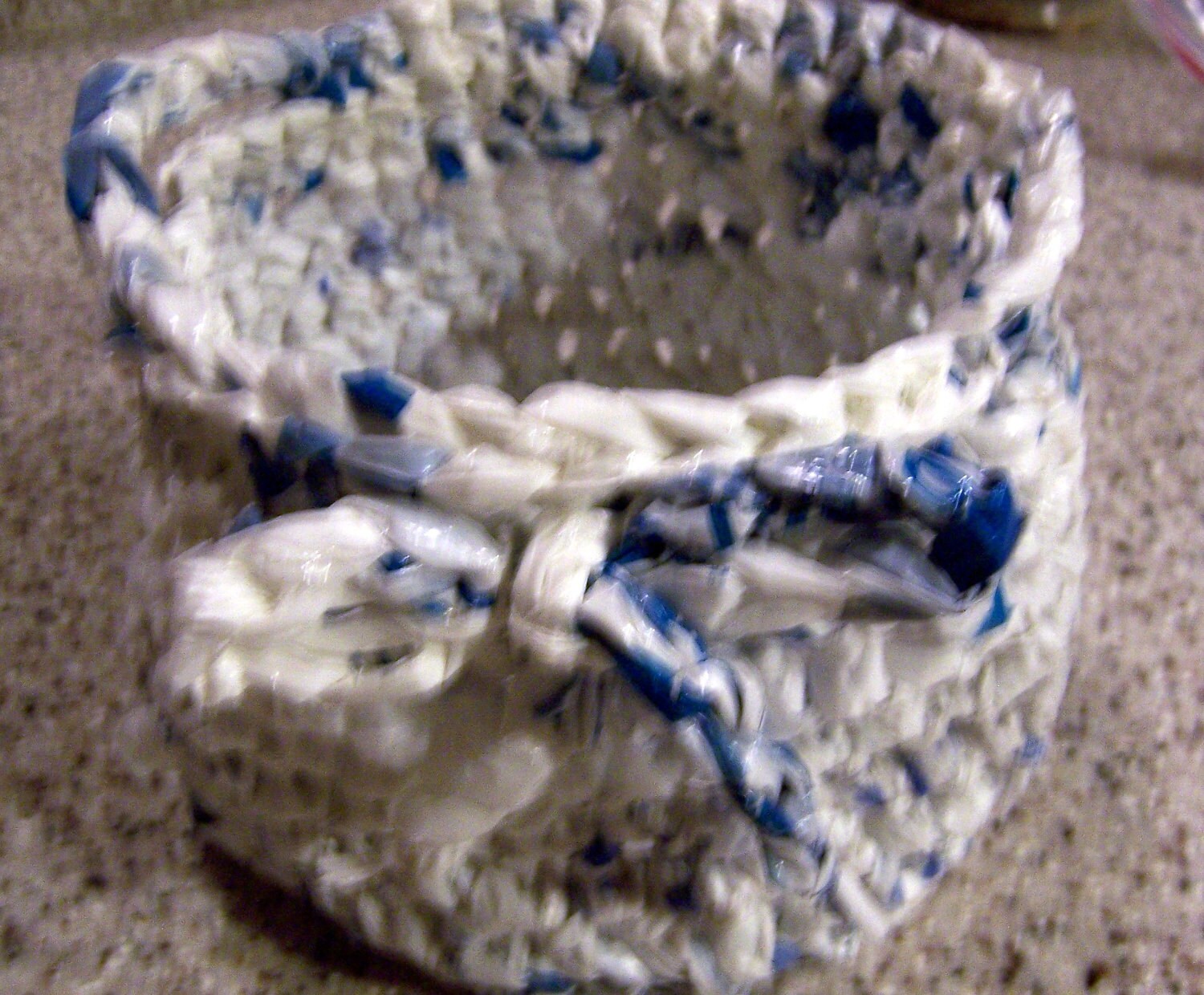 Basket Plarn Crochet white and blue with bow accent and | Etsy